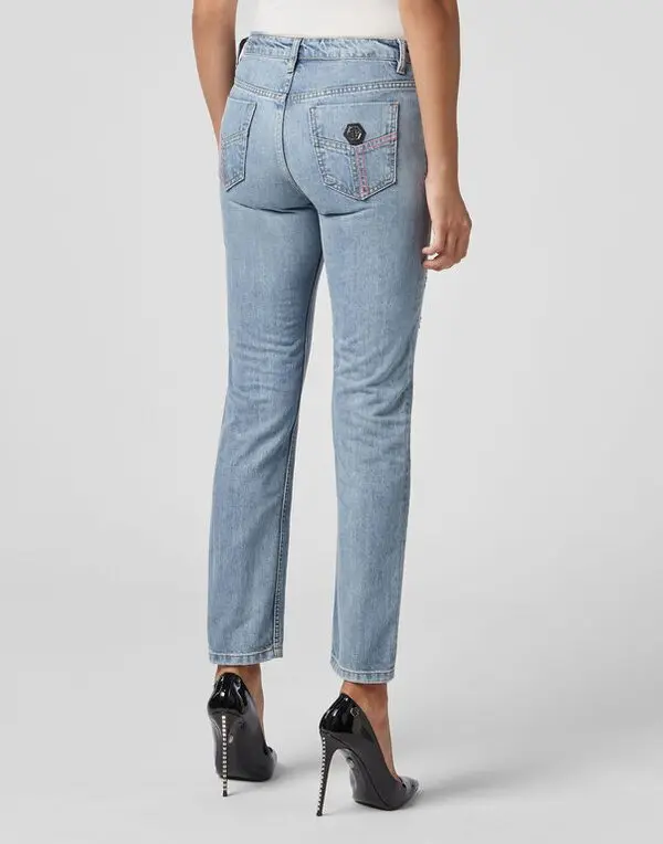 Philipp Plein Distressed Logo Detail Jeans