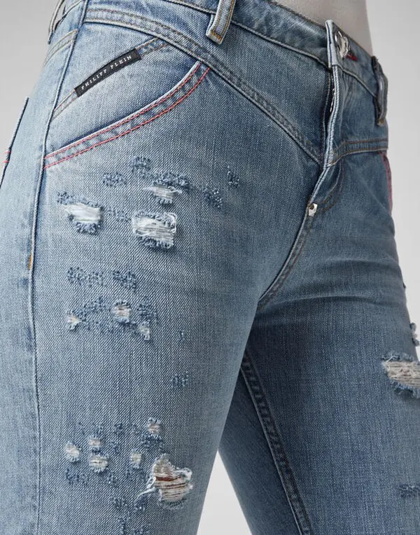 Philipp Plein Distressed Logo Detail Jeans