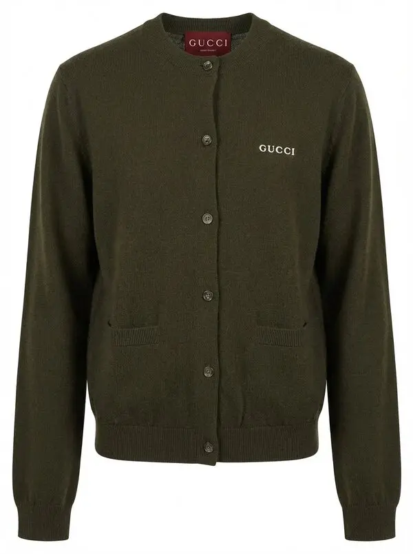 Gucci Cashmere Silk Cardigan With Intarsia Logo