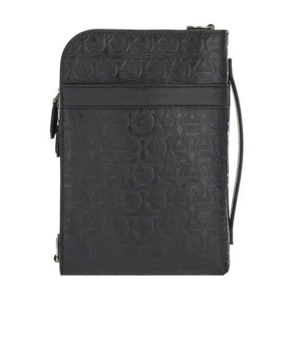 FERRAGAMO Gancini-embossed Messenger Bag - Black