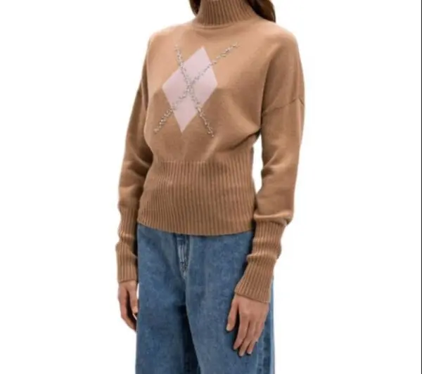 Max Mara High Neck Long-sleeved Jumper With Embellished Logo Detail - Nude