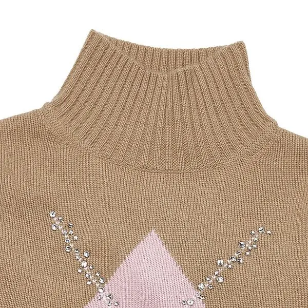 Max Mara High Neck Long-sleeved Jumper With Embellished Logo Detail - Nude