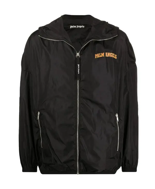 Palm Angels Logo Print Hooded Lightweight Jacket - Black