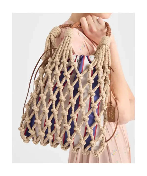 Prada Logo Net Tote Bag - Brown