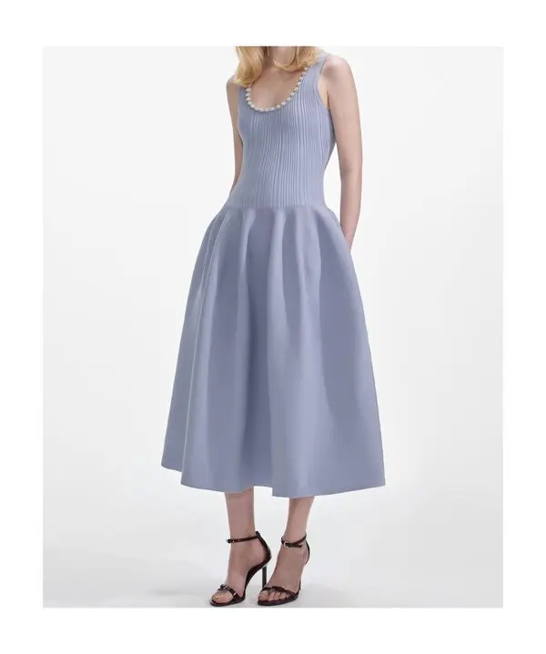 SELF-PORTRAIT Ribbed Knit Diamante Midi Dress