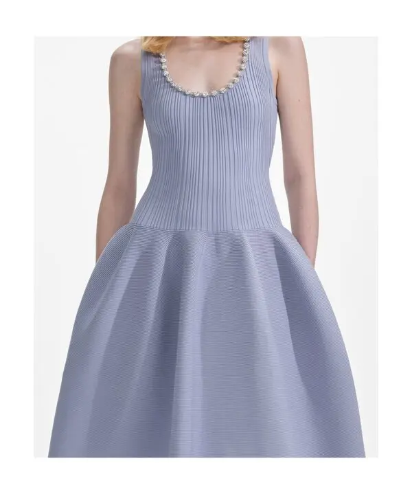 SELF-PORTRAIT Ribbed Knit Diamante Midi Dress
