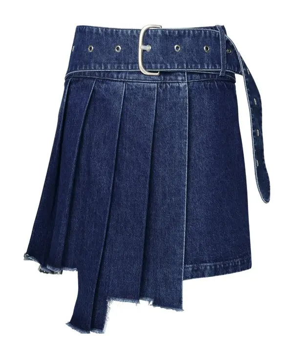 Off-White Belted Pleated Denim Skirt - Blue