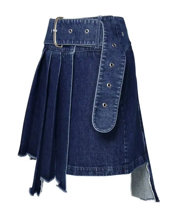 Off-White Belted Pleated Denim Skirt