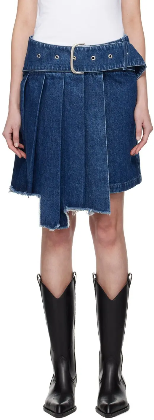 Off-White Belted Pleated Denim Skirt