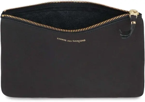 Comme Des Garçons Logo Printed Zip-up Pouch - Black