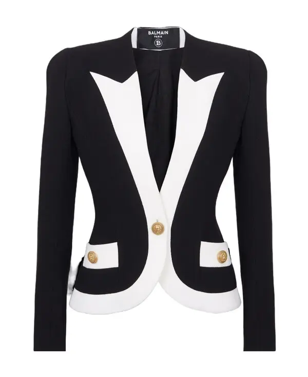 Balmain Two-toned Long-sleeved Crepe Blazer - White