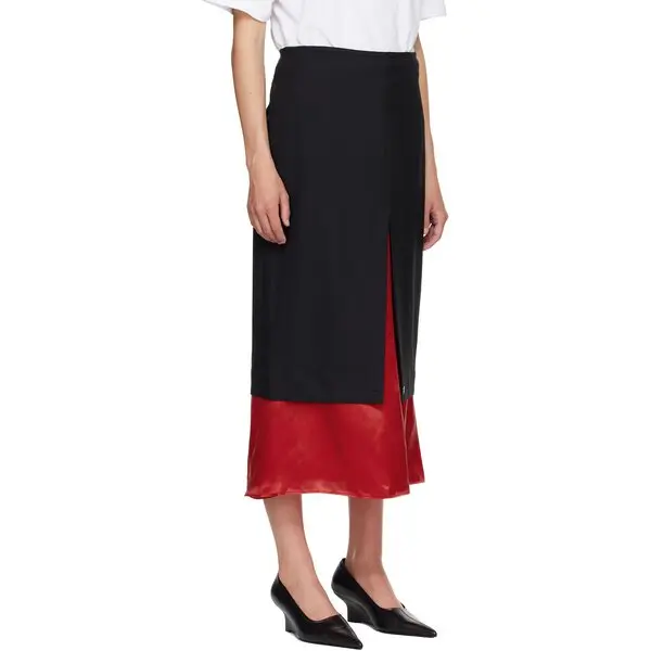 RÓHE Layered Wool Midi Skirt With Chiffon Trim