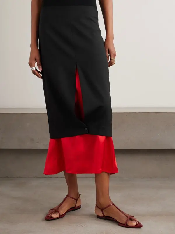 RÓHE Layered Wool Midi Skirt With Chiffon Trim