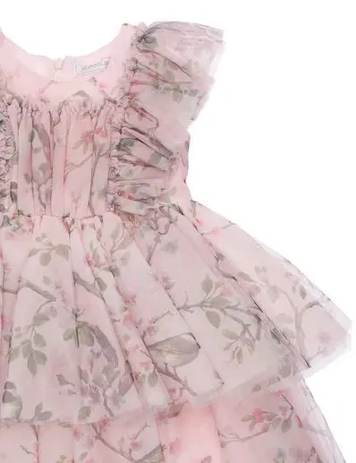 Monnalisa Floral Printed Tiered Ruffled Dress
