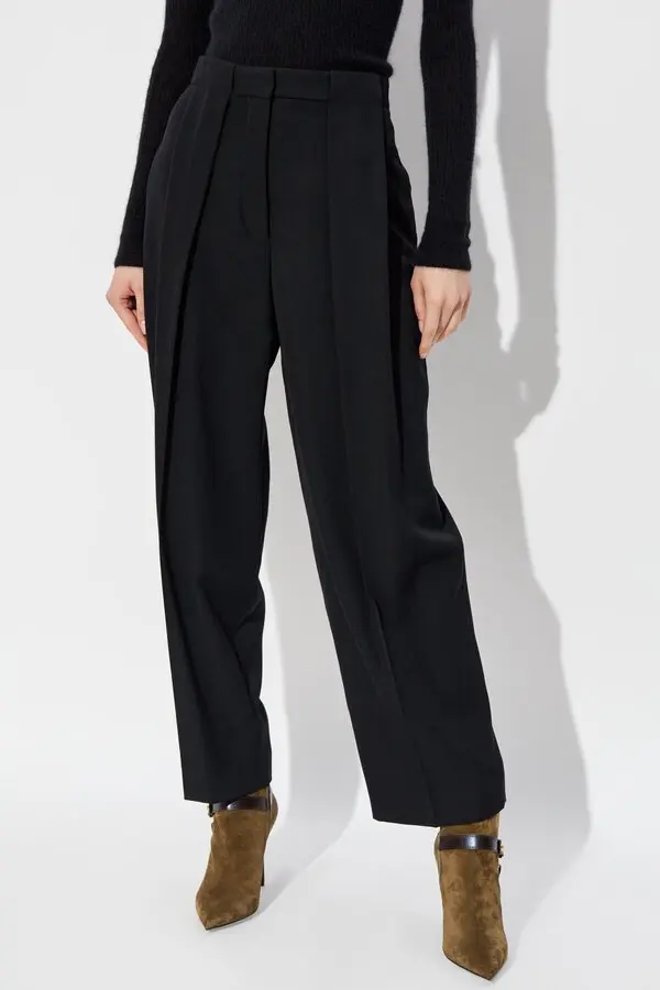 Balmain Pleated Grain De Poudre Trousers - Black