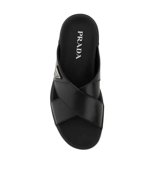 Prada Triangle Logo Slip-on Sandals
