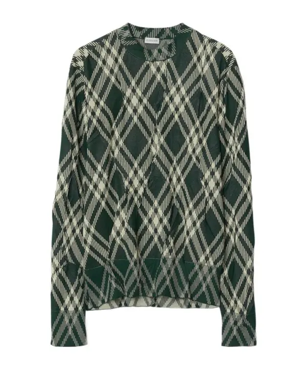 Burberry Checked Crewneck Knitted Jumper - Black