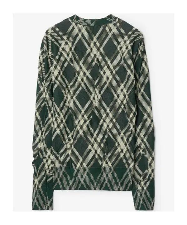 Burberry Checked Crewneck Knitted Jumper - Black