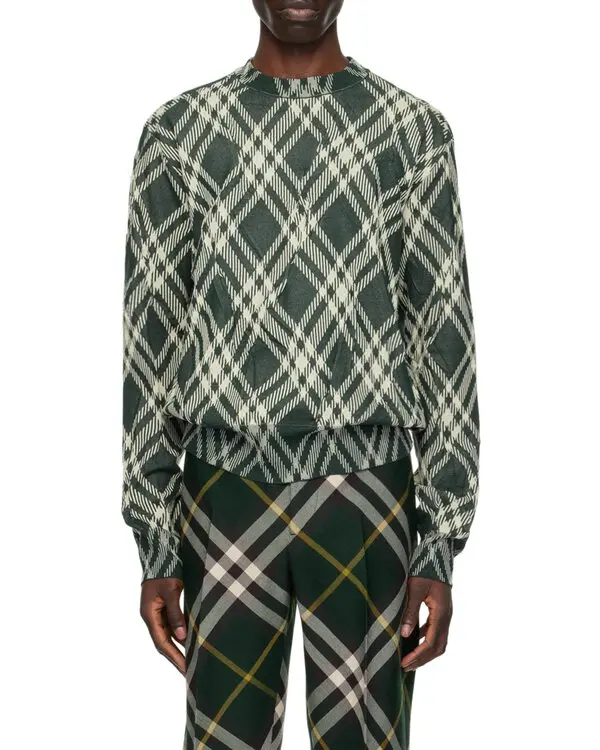 Burberry Checked Crewneck Knitted Jumper - Black