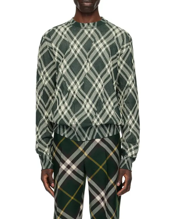 Burberry Checked Crewneck Knitted Jumper - Black