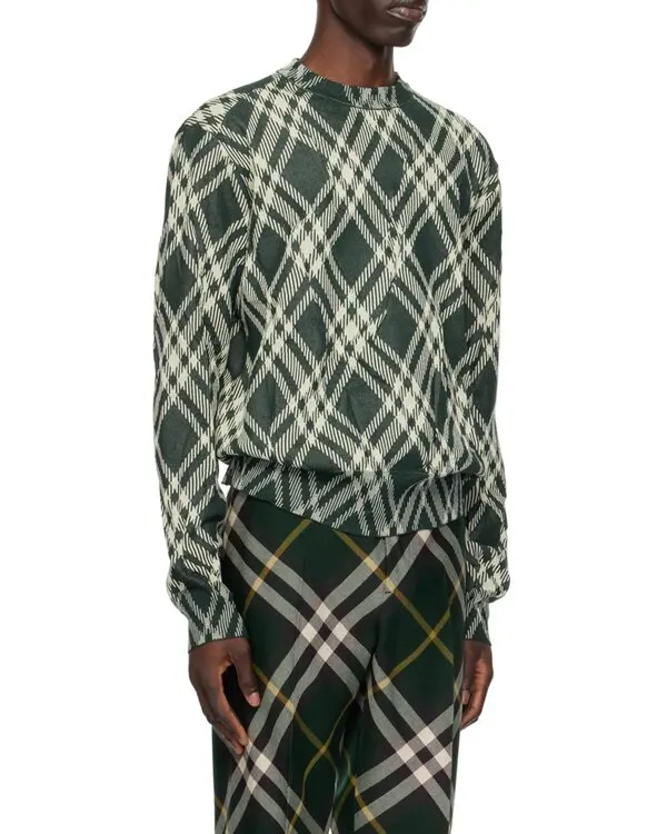 Burberry Checked Crewneck Knitted Jumper - Black
