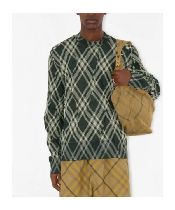 Burberry Checked Crewneck Knitted Jumper - Black