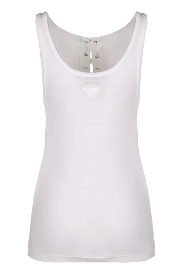 Prada Logo Patch Scoop Neck Tank Top - No