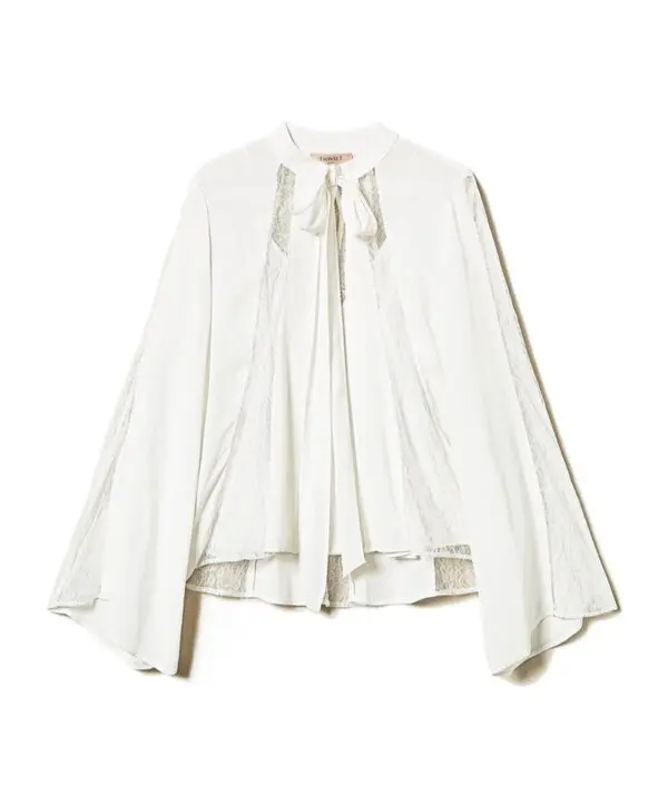 TWINSET Lace Detail Bow Neck Blouse - White