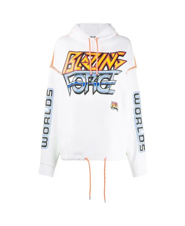 Alexander McQueen Worlds" Printed Drawstring Hoodie - White