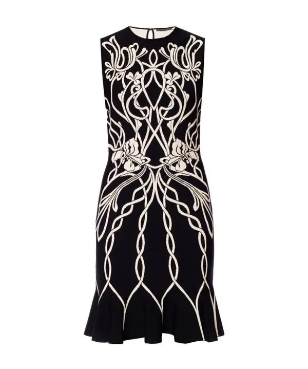Alexander McQueen Embroidered Sleeveless Round Neck Dress