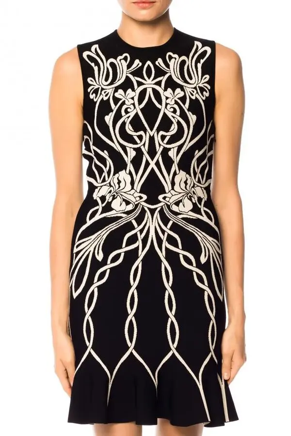 Alexander McQueen Embroidered Sleeveless Round Neck Dress