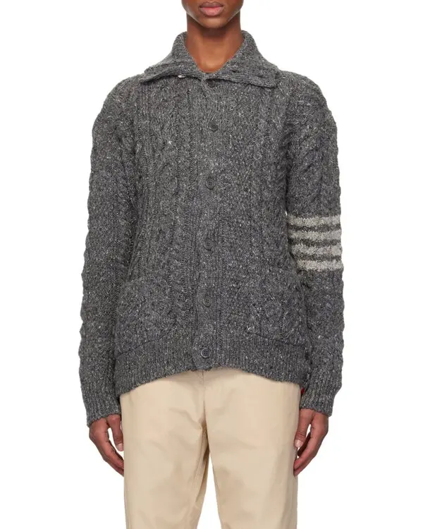 Thom Browne Button-up Knit Cardigan With Shawl Collar And Ribbed Hem