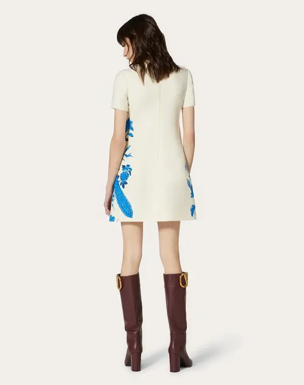 Valentino Garavani Short Sleeve Floral Print Crepe Couture Dress