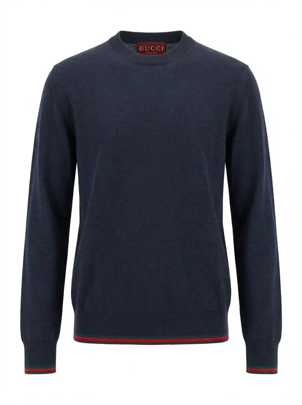 Gucci Web Stripe Detailed Knit Jumper - Dark Blue
