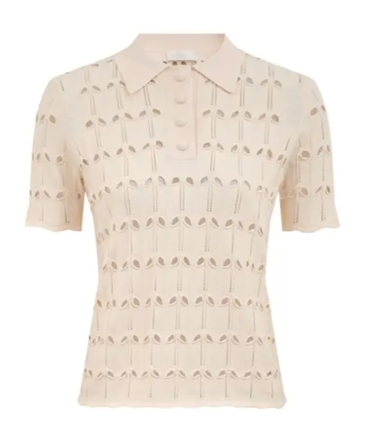 Zimmermann Rhiannon Pointelle Knit Polo Shirt - Cream