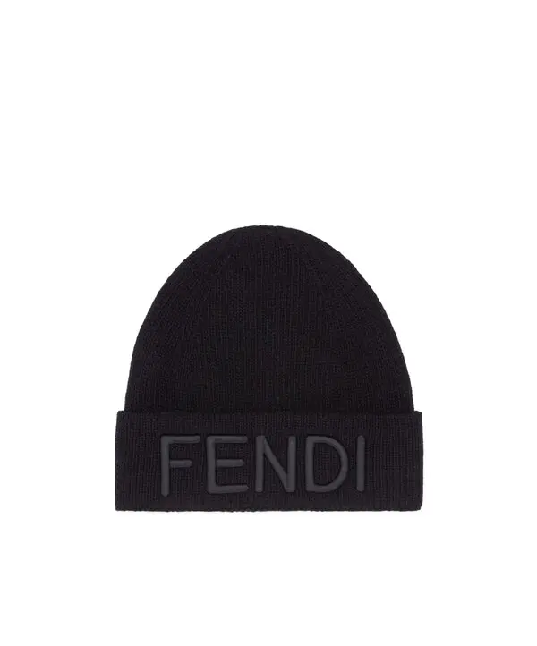 Fendi Logo Embroidered Knitted Beanie - Black