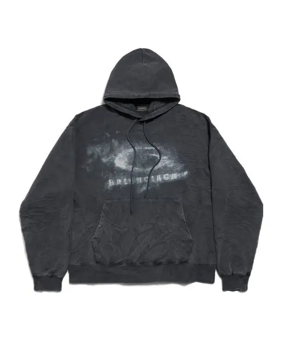 Balenciaga Logo Printed Drawstring Hoodie - Black