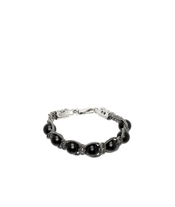 Emanuele Bicocchi Braided Foxtail Chain Bracelet With Lobster Clasp - Black
