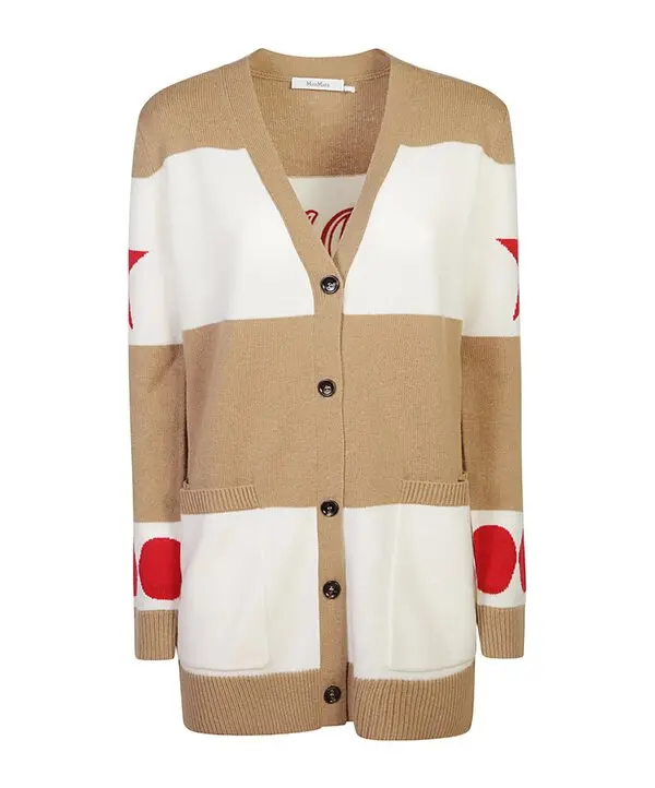 Max Mara V-neck Long-sleeve Cardigan With Jacquard Stripes - Nude