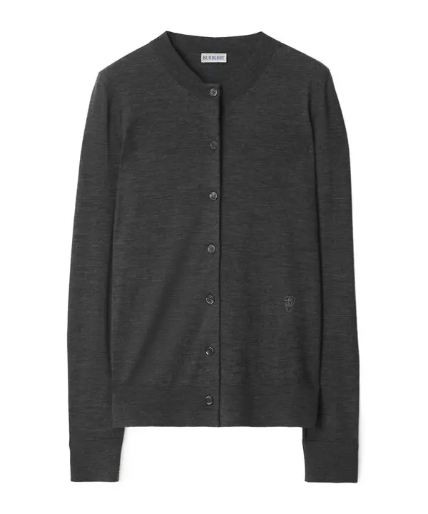 Burberry Logo Embroidered Buttoned Cardigan - Medium Gray