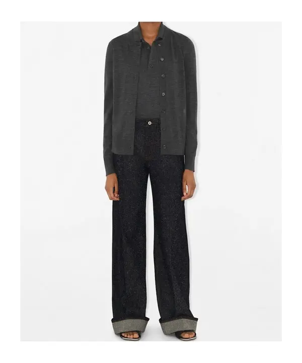 Burberry Logo Embroidered Buttoned Cardigan - Medium Gray
