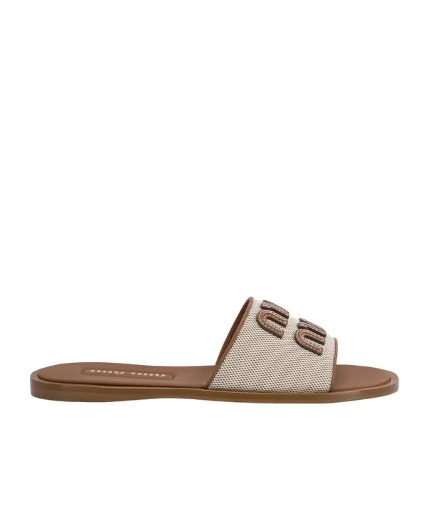 Miu Miu Logo Detailed Slip-on Sandals - Brown