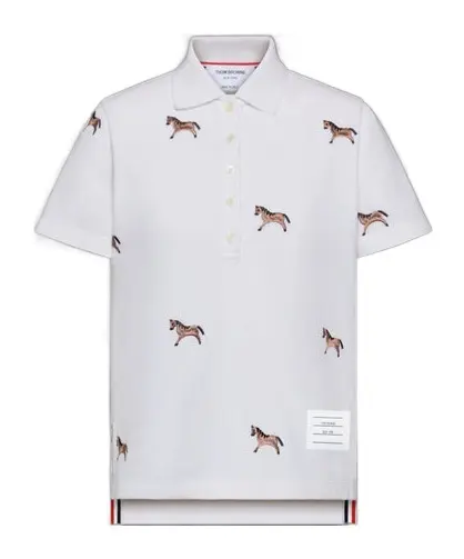 Thom Browne Embroidered Horse Polo Shirt - White
