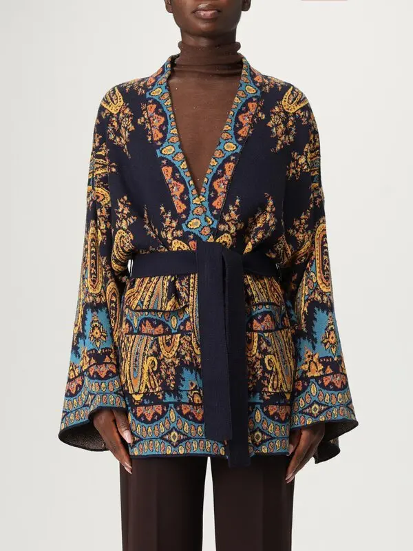 Etro Long-sleeved Belted Cape With V-neck