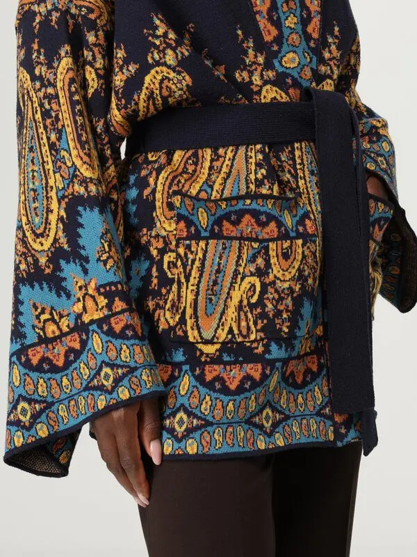 Etro Long-sleeved Belted Cape With V-neck