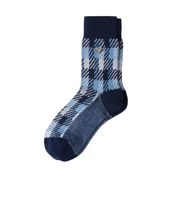 Prada Houndstooth Pattern Knitted Crew Socks - Blue