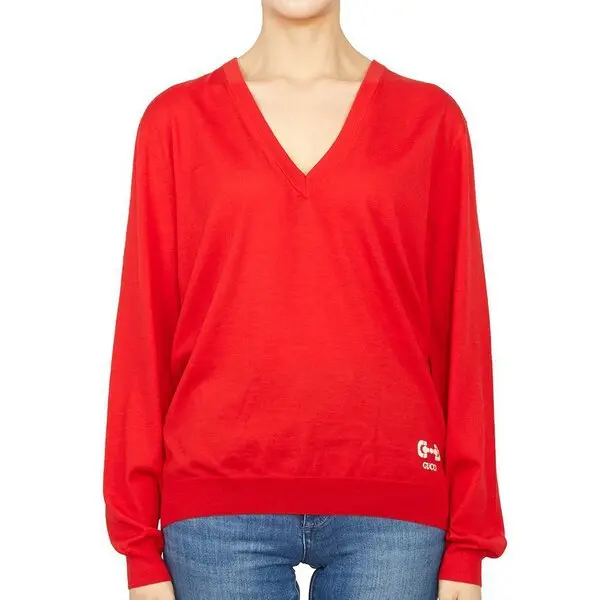 Gucci V-neck Long Sleeve Jumper With Front Logo