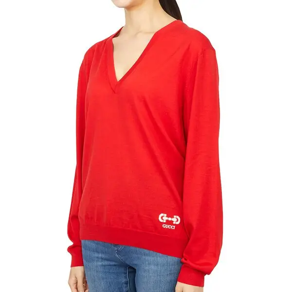 Gucci V-neck Long Sleeve Jumper With Front Logo