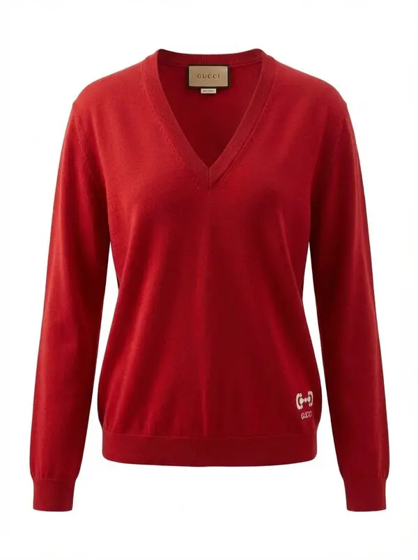 Gucci V-neck Long Sleeve Jumper With Front Logo - Red