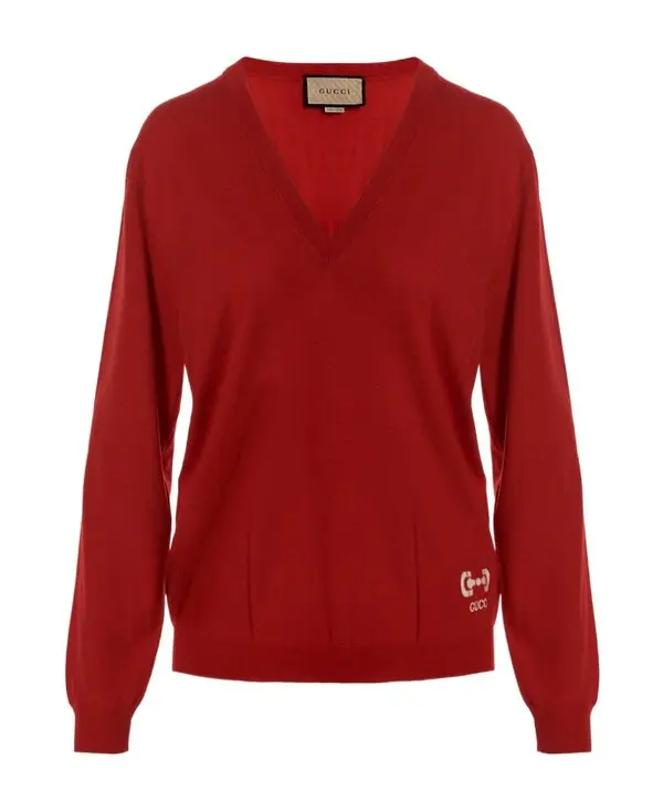 Gucci V-neck Long Sleeve Jumper With Front Logo
